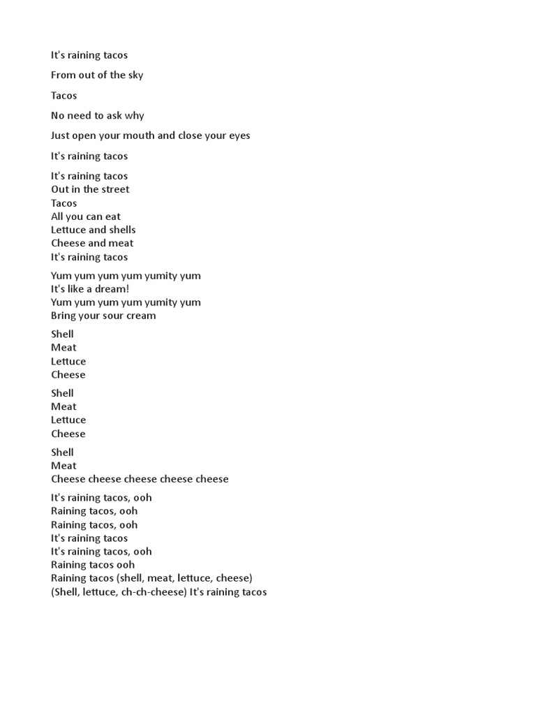 Raining Tacos Lyrics and Chords | PDF