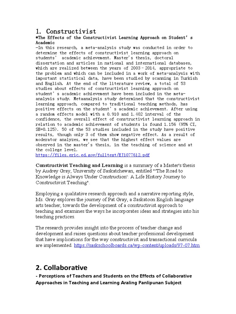 Effects of Constructivist and Collaborative Approaches | PDF
