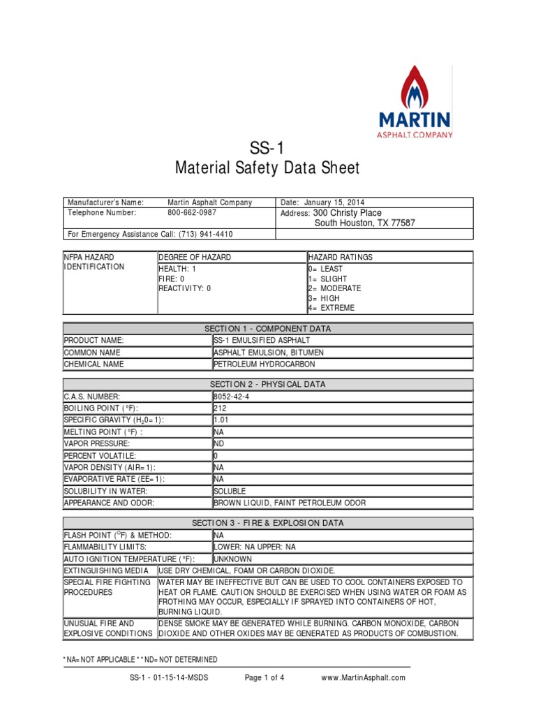 SS-1 MSDS PDF | PDF | Combustion | Fires
