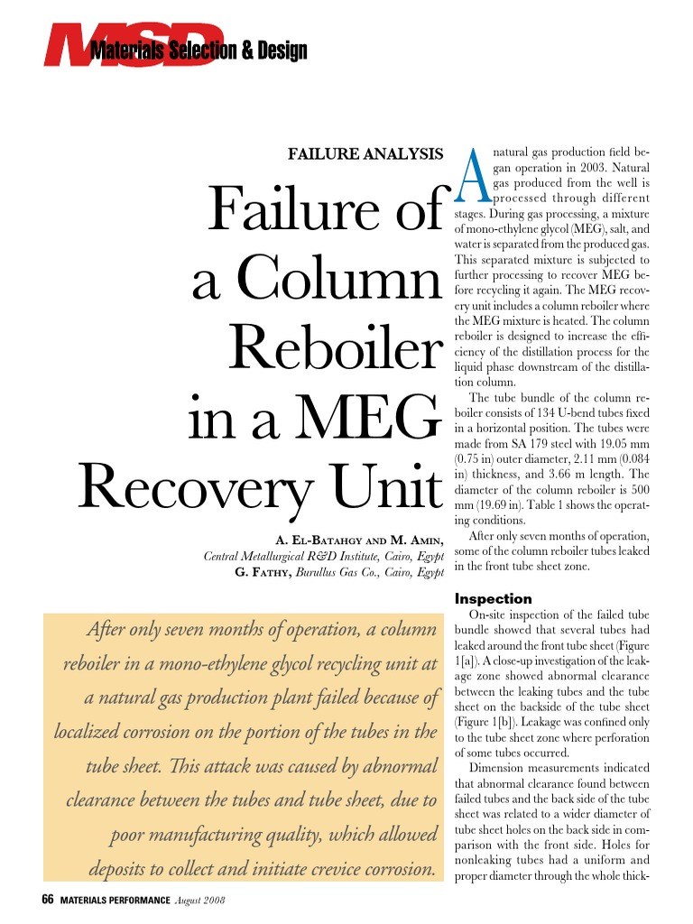 Column Reboiler Failure Analysis in MEG Unit | PDF | Corrosion | Liquids