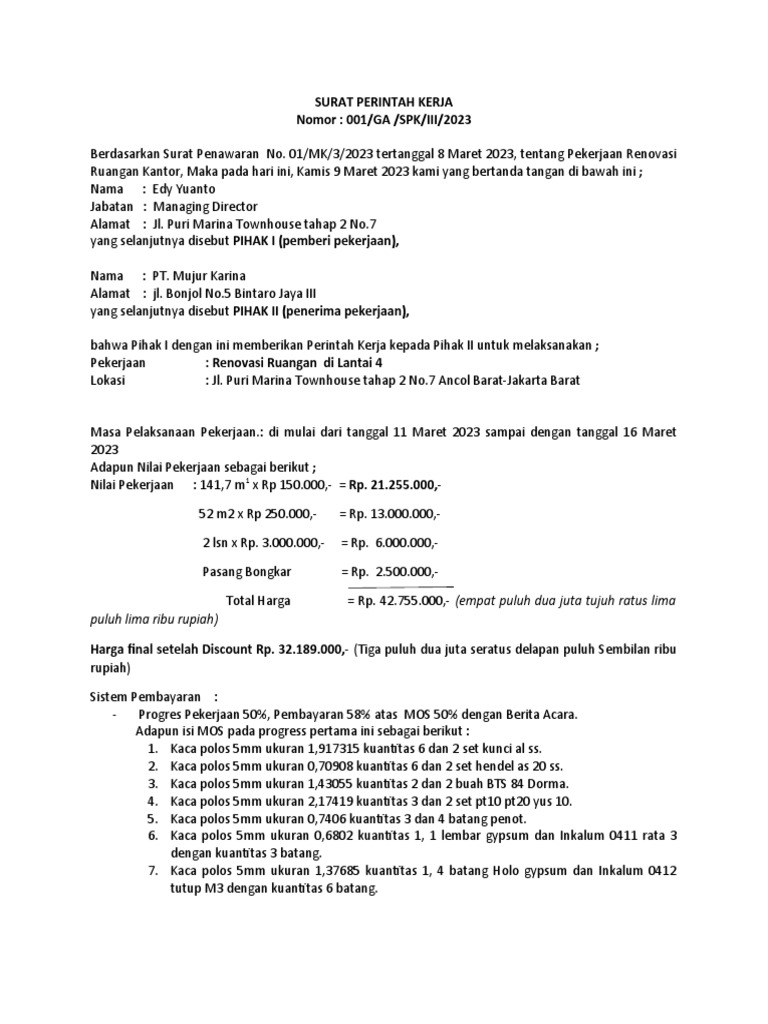 SURAT PERINTAH KERJA | PDF