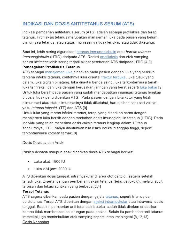 Indikasi dan Dosis ATS Tetanus | PDF