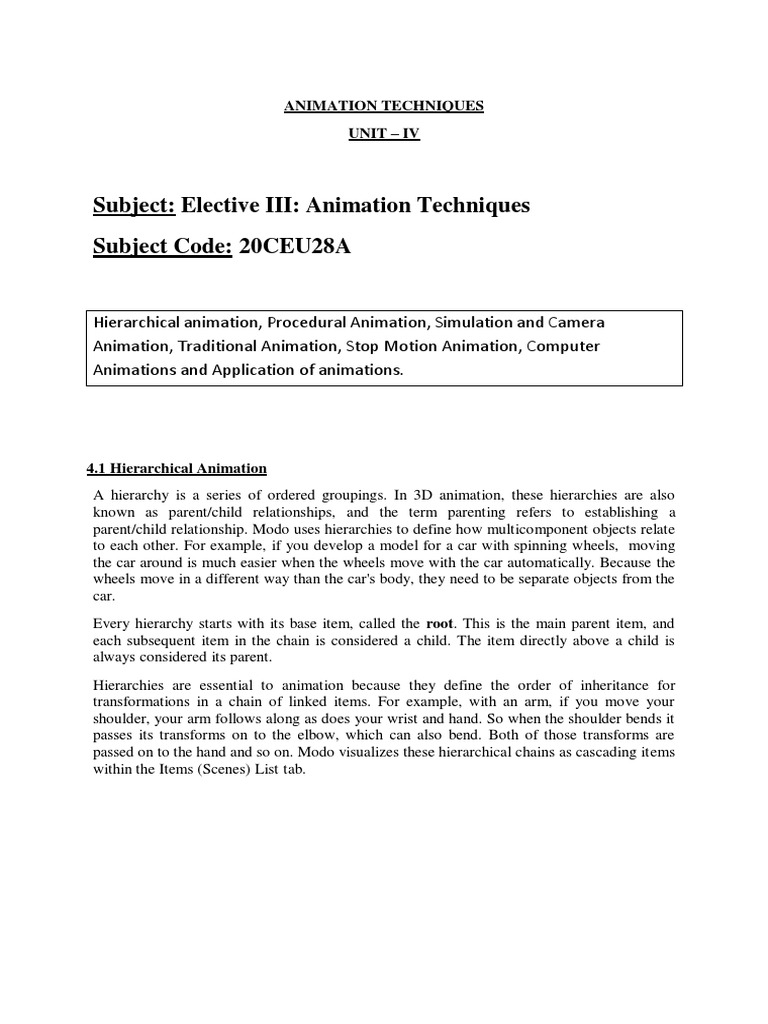 Animation Techniques Unit Iv Material (20ceu28a) | PDF