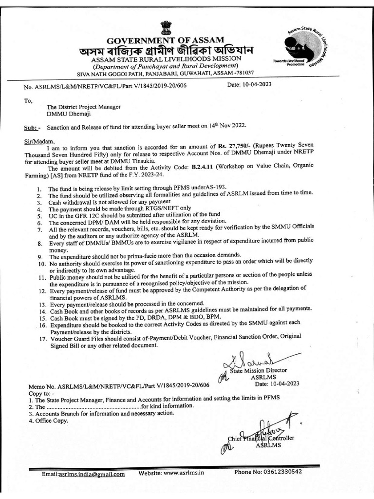 Sanction Order - Buyer Seller Meet - Dhemaji DMMU.pdf | PDF