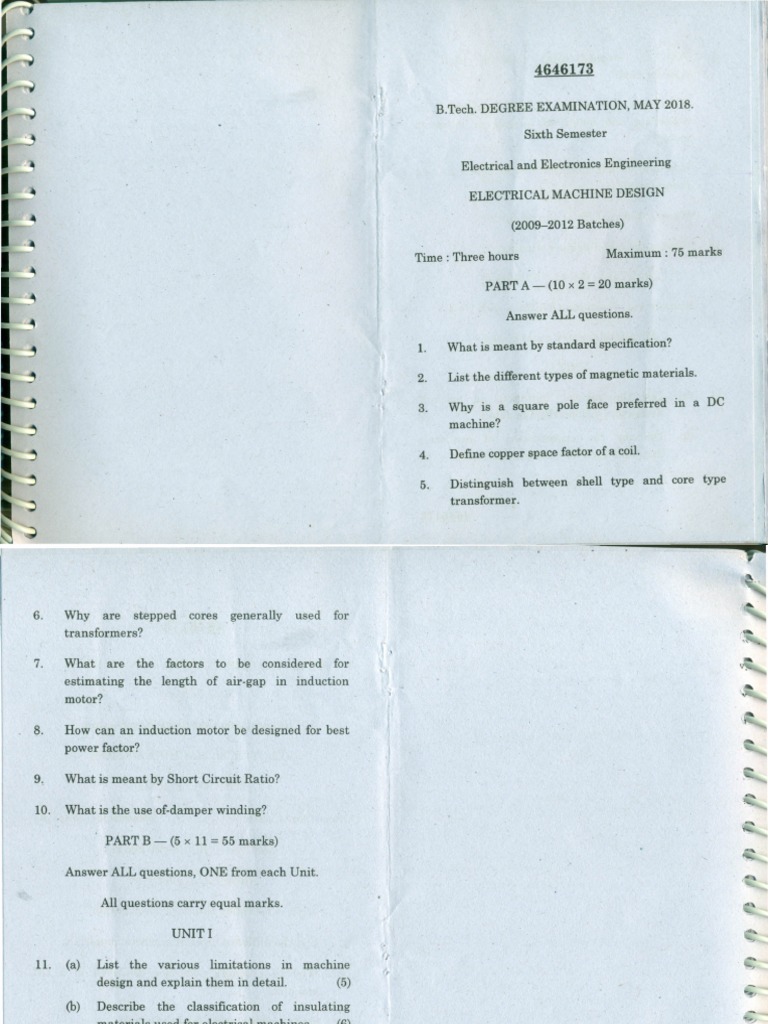 Electrical Machine Design Exam Questions | PDF