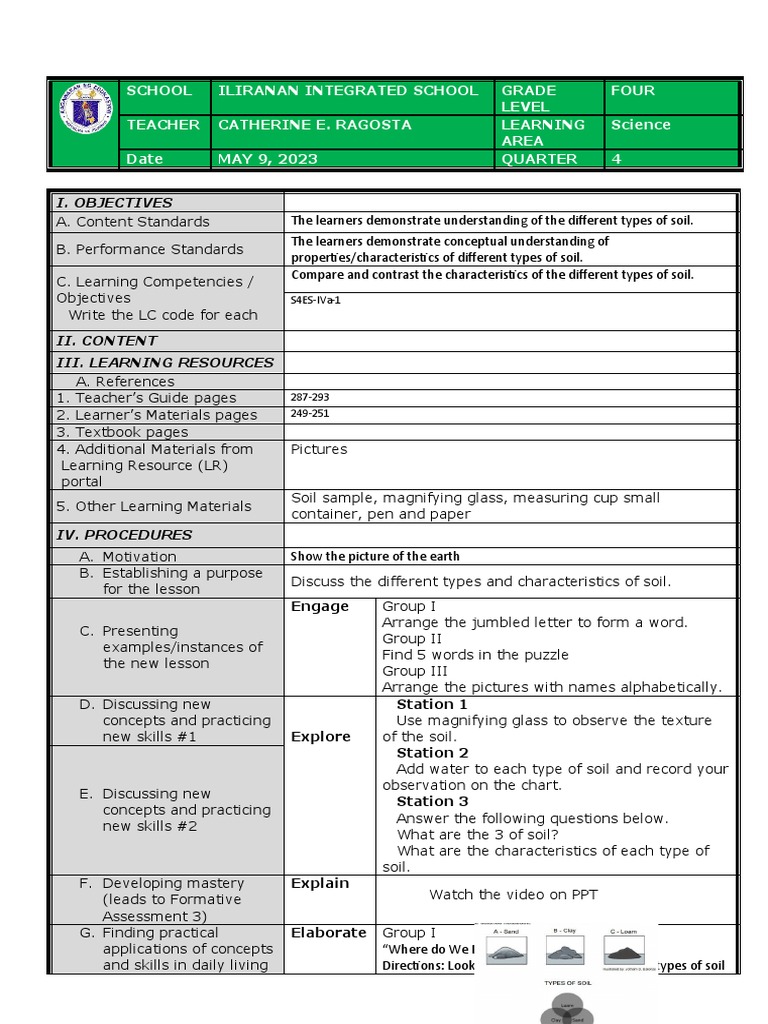 Detailed Lesson Plan in Science 4 | PDF | Learning | Soil