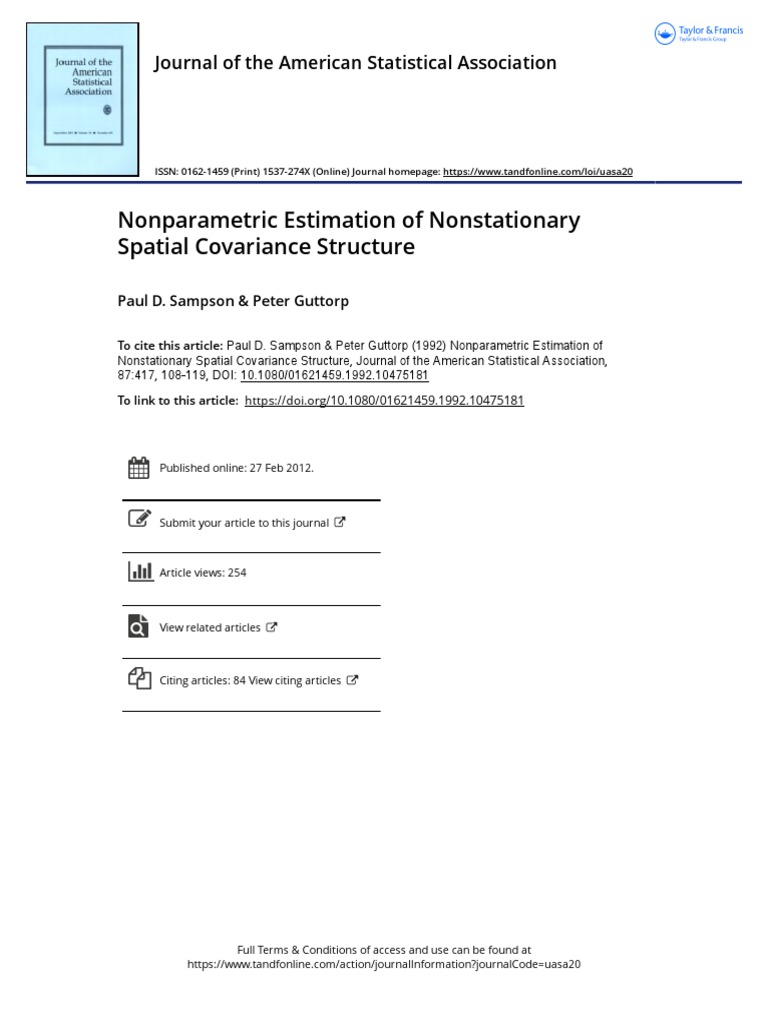 Nonparametric Estimation Of Nonstationary Spatial Covariance Structure Pdf Pdf Covariance 