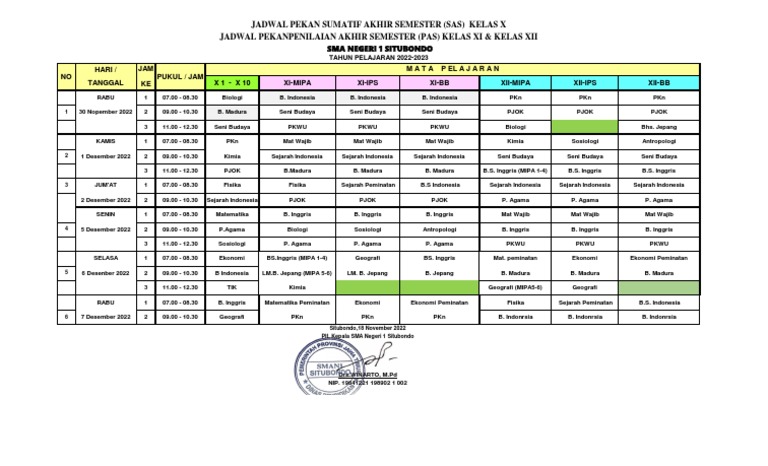 Jadwal New Pas Ganjil 2022 - 2023 PDF | PDF