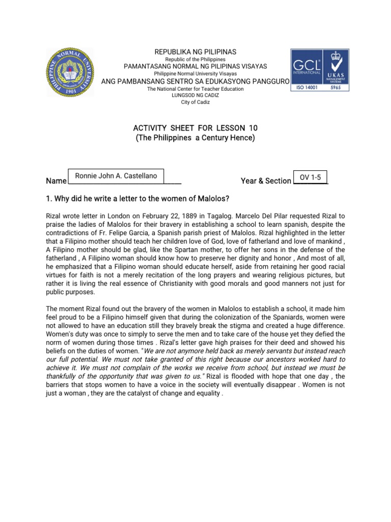 Ronnie John Castellano OV 1-5 Lesson 10 PDF | PDF