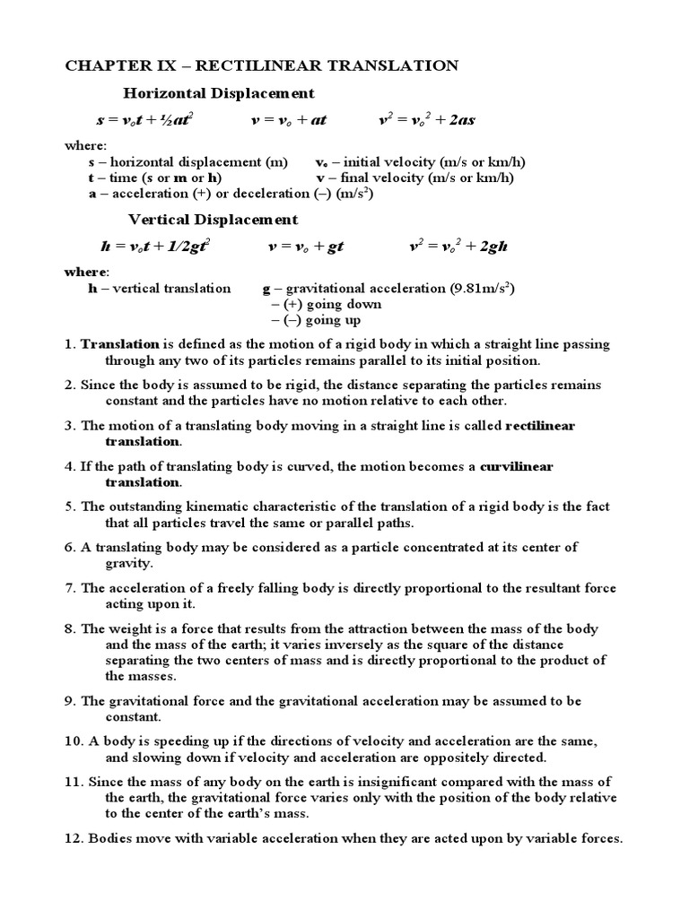2-Chapter X-Rectilinear Translation | PDF