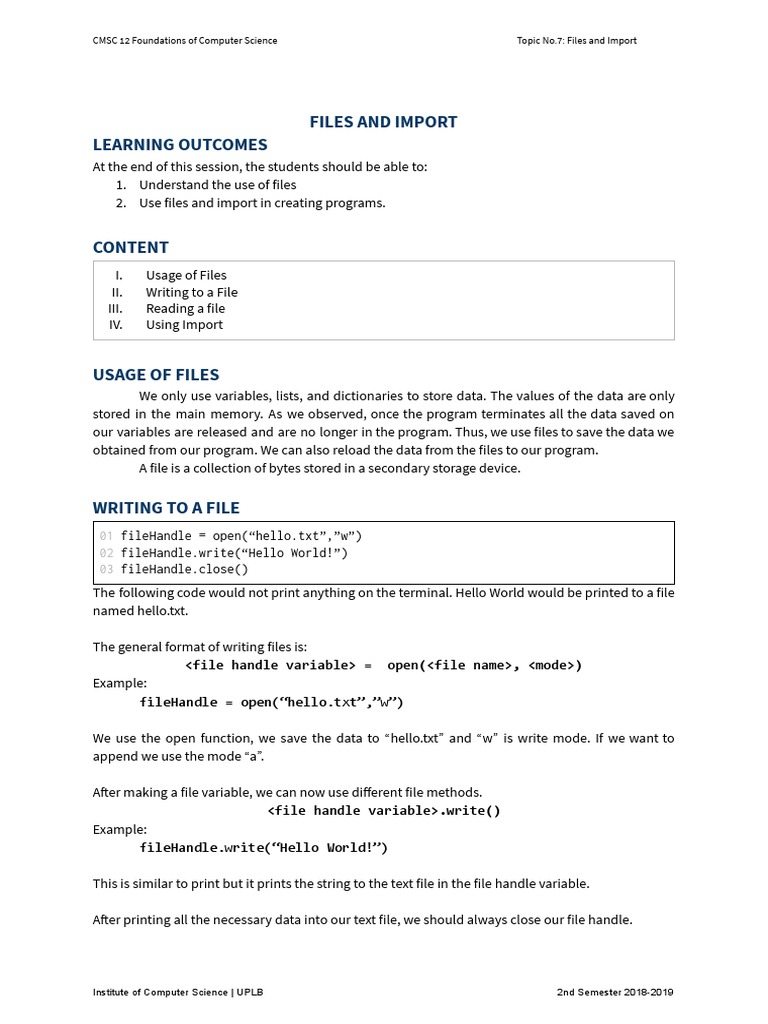 Handout 07- Files and Import | PDF