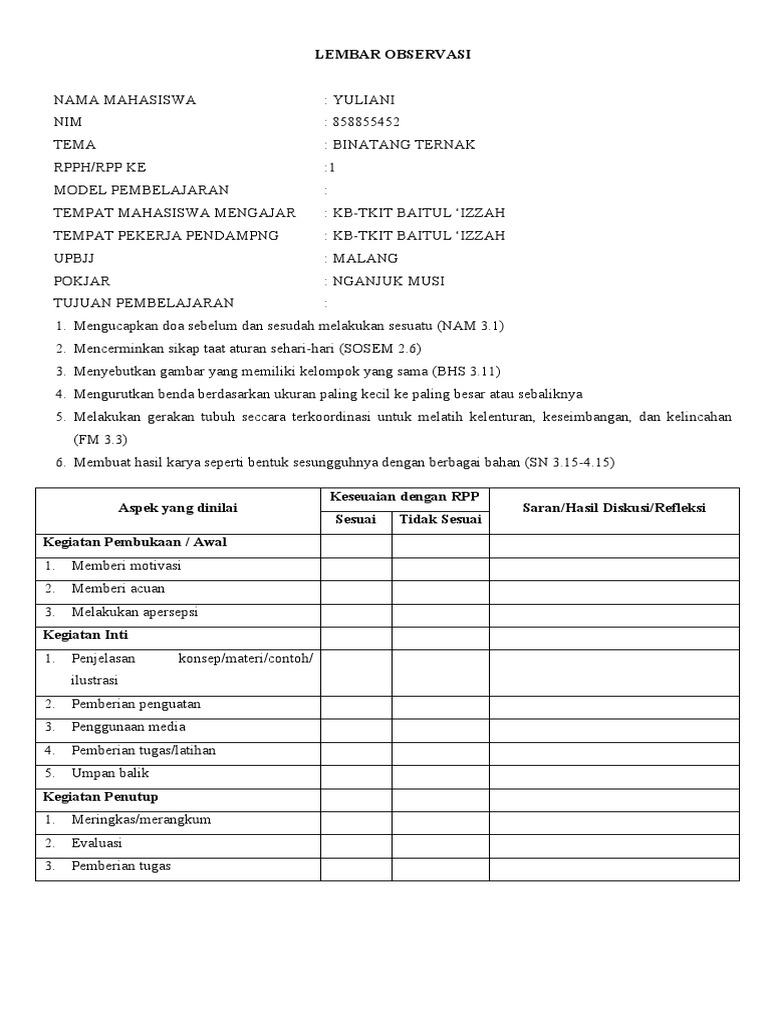 Lembar Observasi | PDF