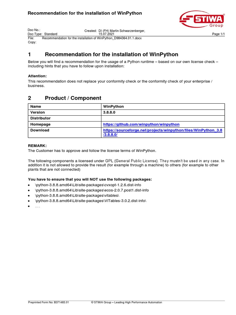 Recommendation For The Installation of WinPython 3.8.8.0 - E141081.01 PDF | PDF