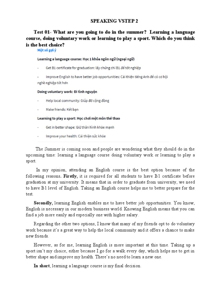 speaking - vstep - speaking2.docx | PDF