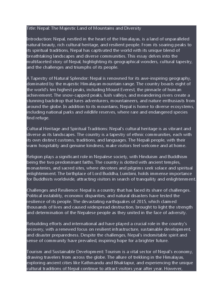 Essay About Nepal | PDF