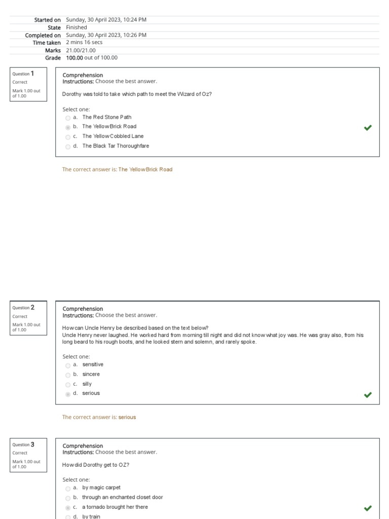The Wonderful Wizard of Oz - Chapters 1 - 2 - Attempt Review PDF | PDF
