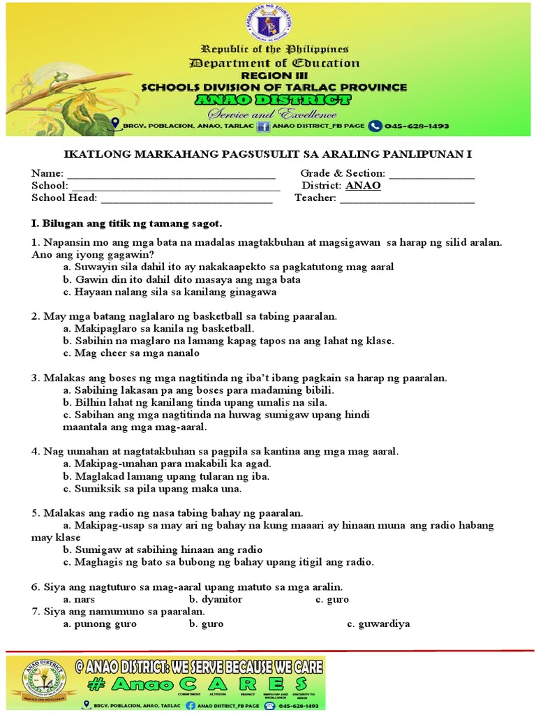 AP 1 Third Quarter Exam | PDF