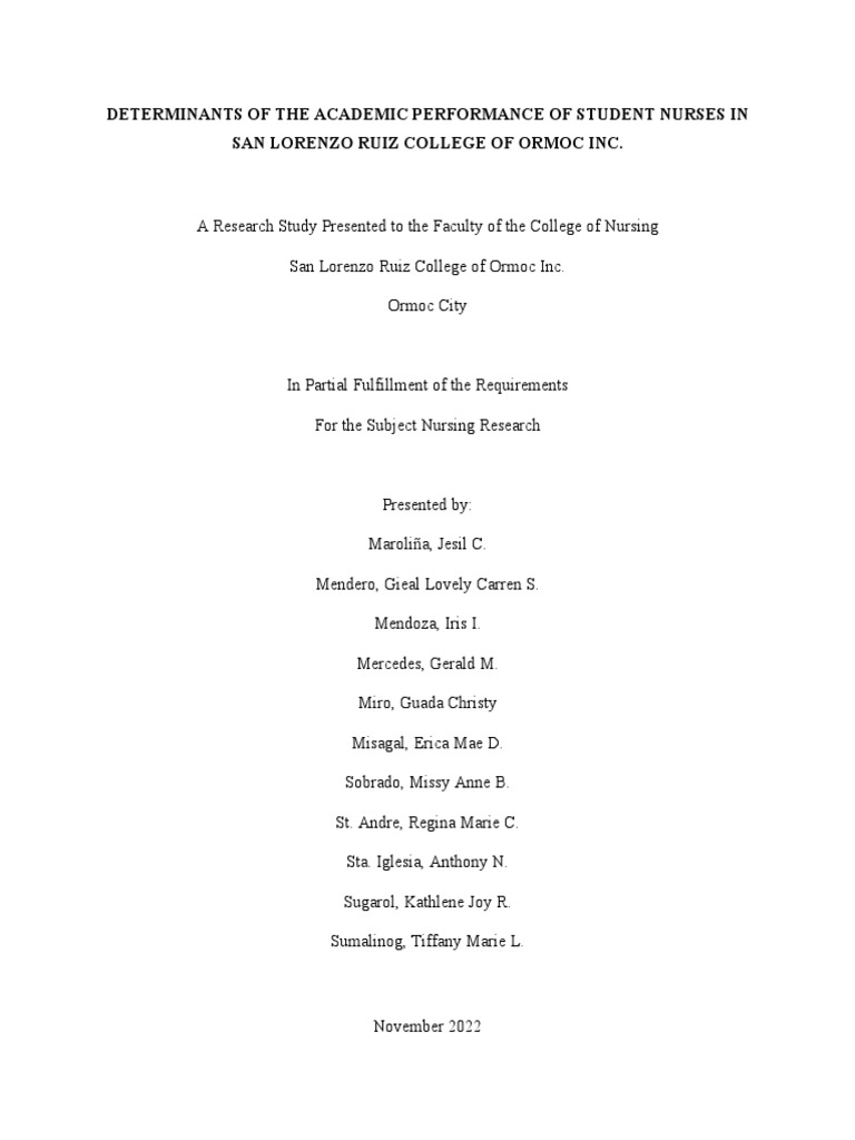 Determinants of The Academic Performance of Student Nurses in San ...