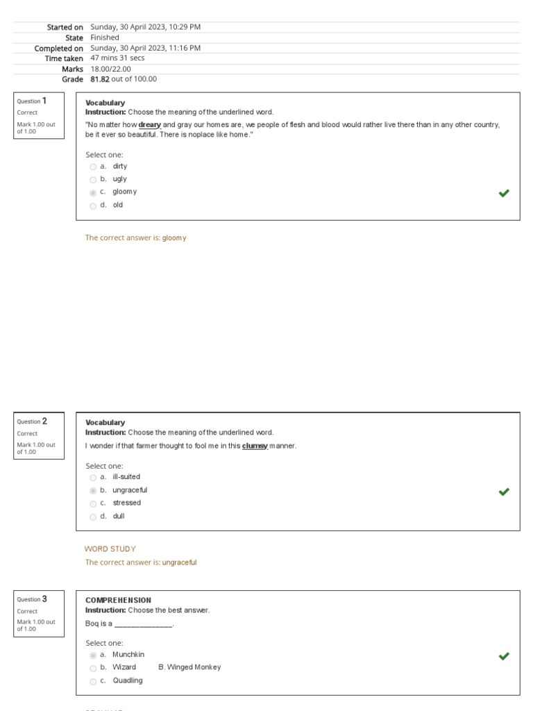 The Wonderful Wizard of Oz - Chapters 3 - 4_ Attempt review.pdf | PDF ...