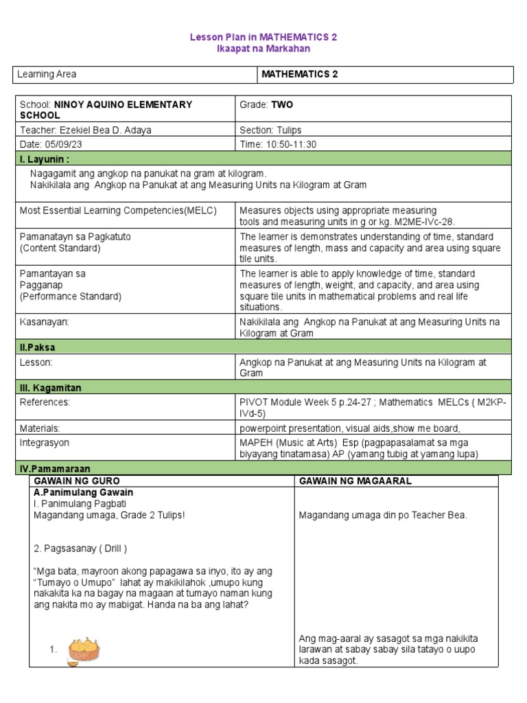 FINALSat FRIDAY DETAILED LP ADAYA GRADE2 | PDF