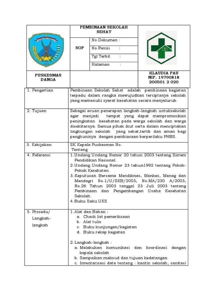 Sop Pembinaan Sekolah Sehat | PDF