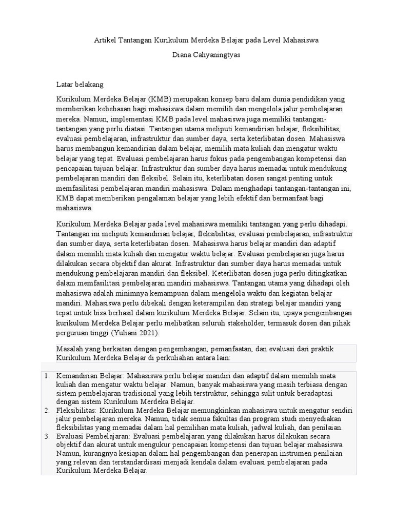 Tantangan Kurikulum Merdeka Belajar Mahasiswa | PDF