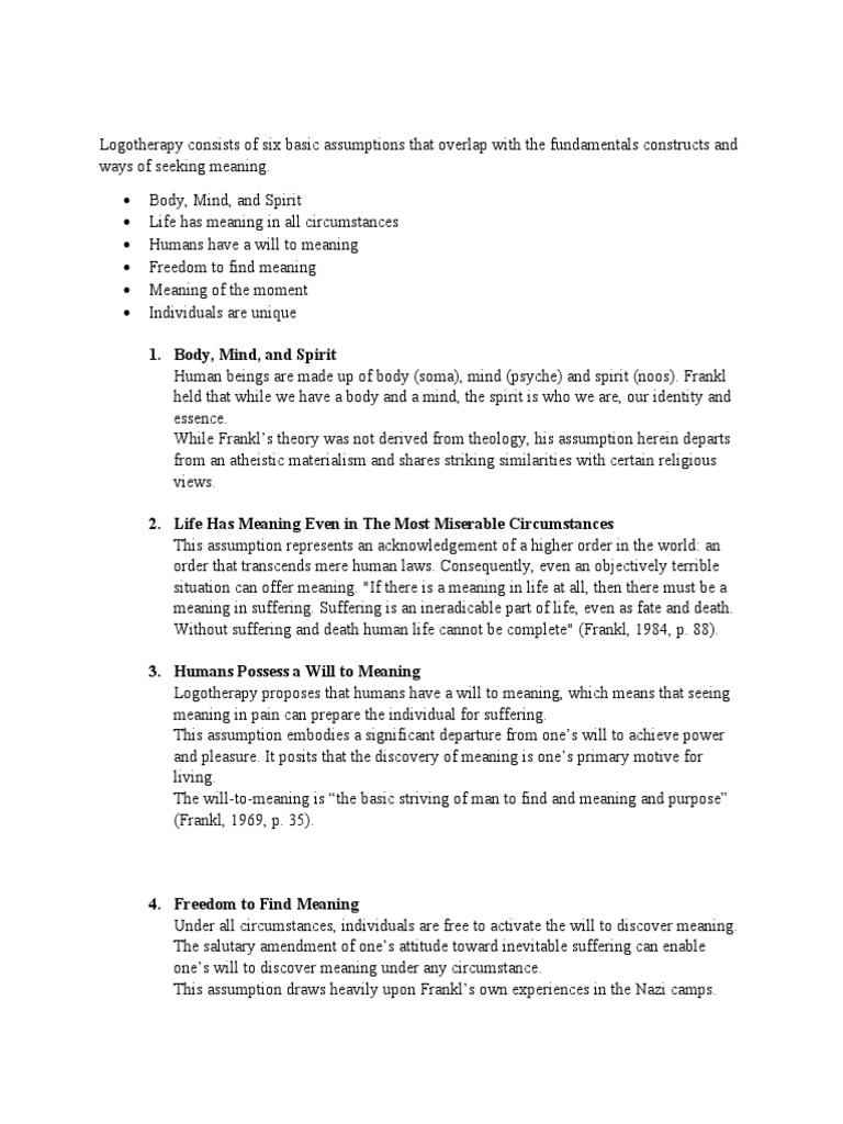 Logotheraphy Notes | PDF