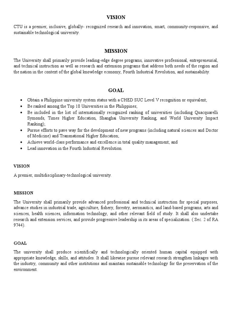 CTU Vision, Mission, Goals & Guidelines | PDF