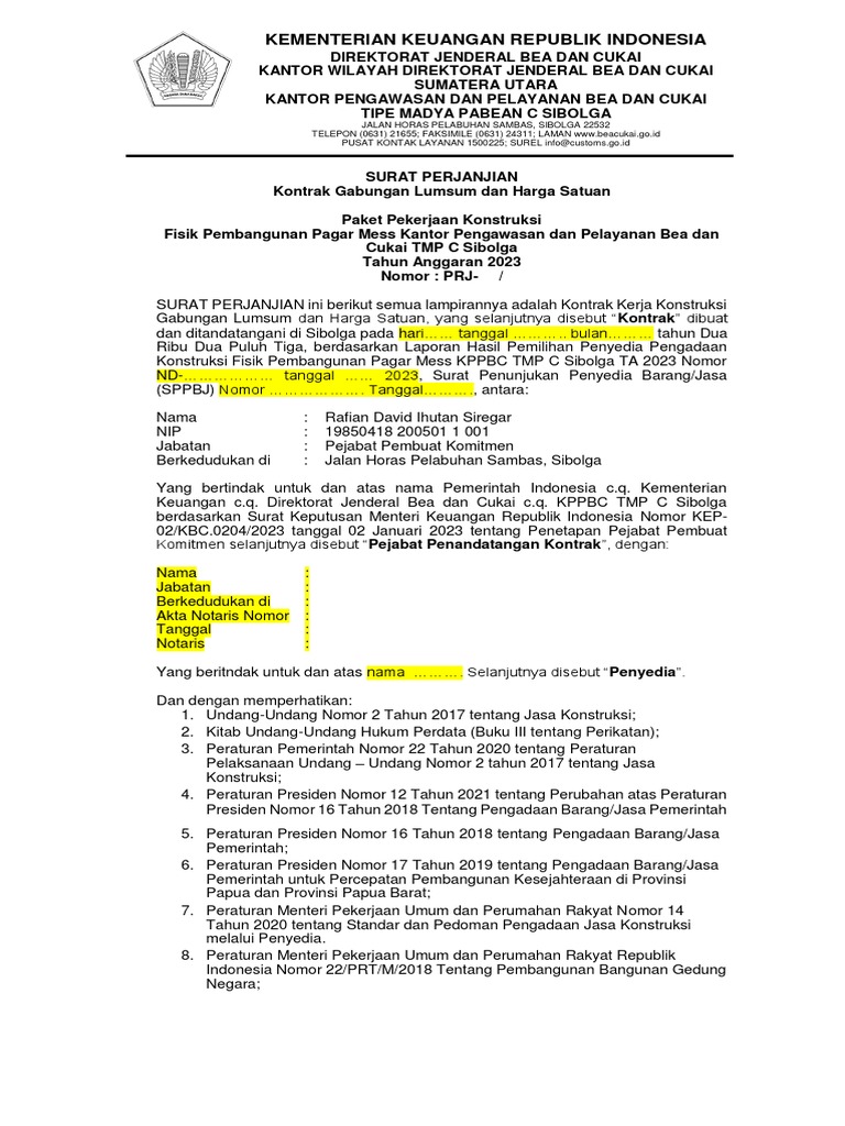 Dokumen Rancangan Kontrak Konstruksi Pagar Mess 1 2 PDF | PDF