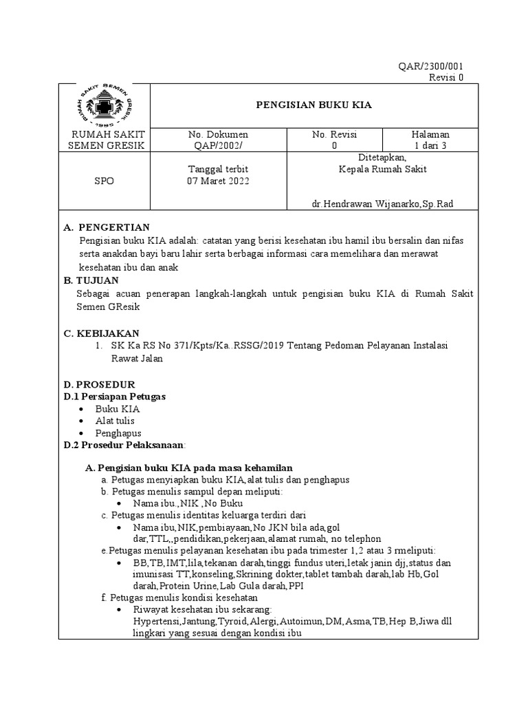 Spo Pengisian Buku Kia | PDF