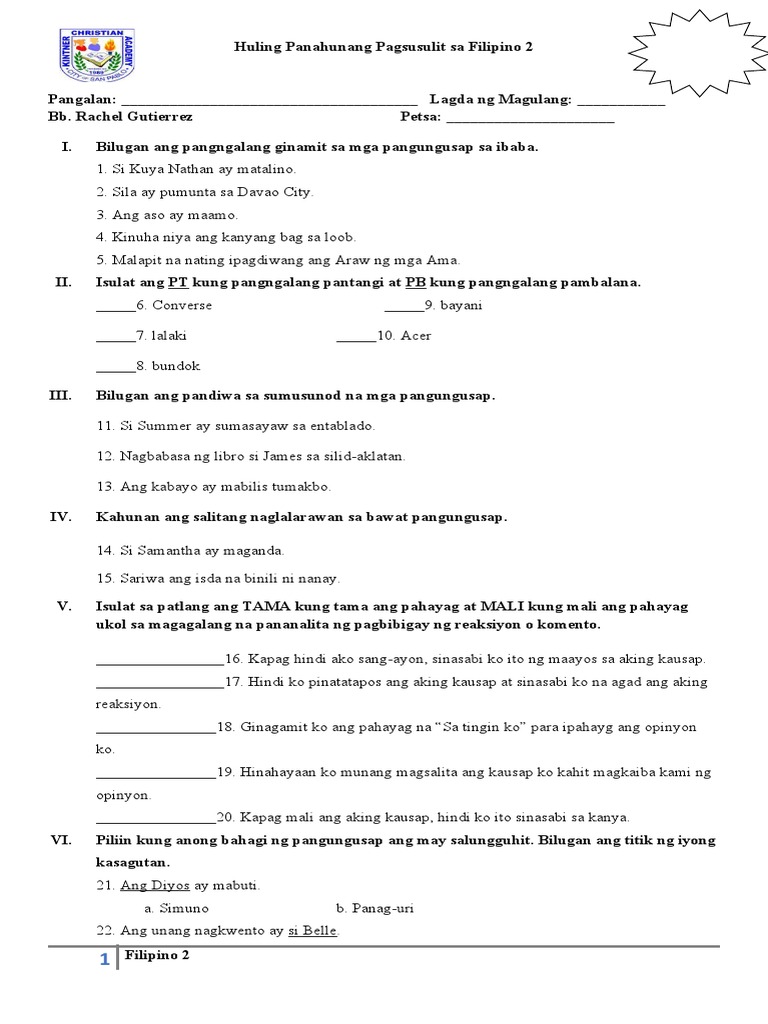 Final Exam in Filipino 2 | PDF