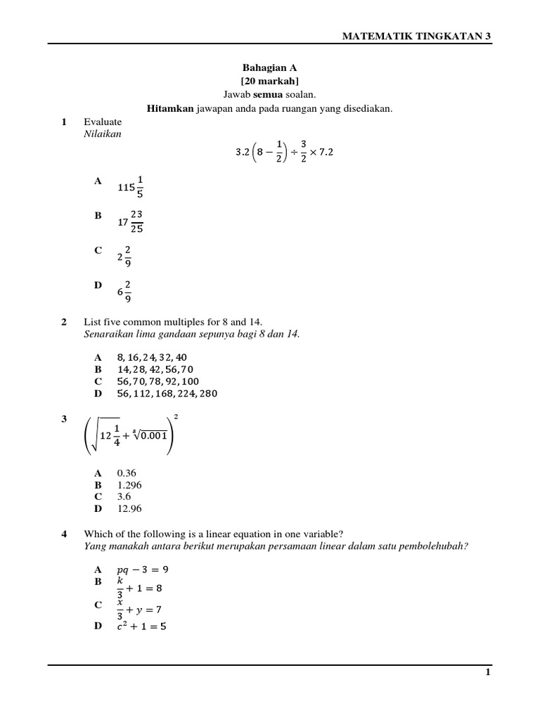 Soalan PAT Ting 3 - 2020 PDF | PDF