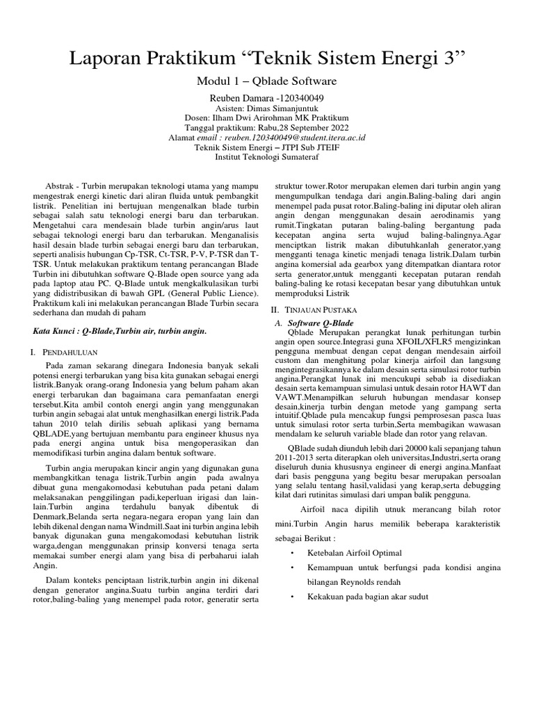 Reuben Damara - 120340049 - Kelompok 3 - RA - Qblade PDF | PDF