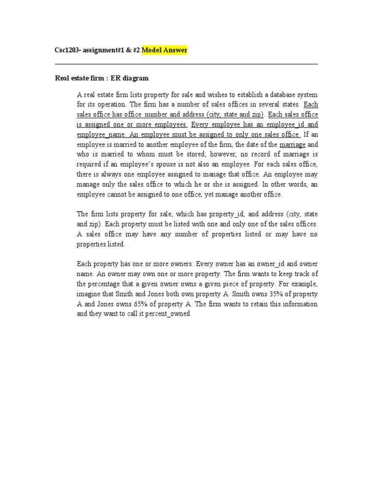 Real Estate Firm: ER Diagram: Csc1203-Assignment#1 & #2 Model Answer | PDF | Libraries | Books