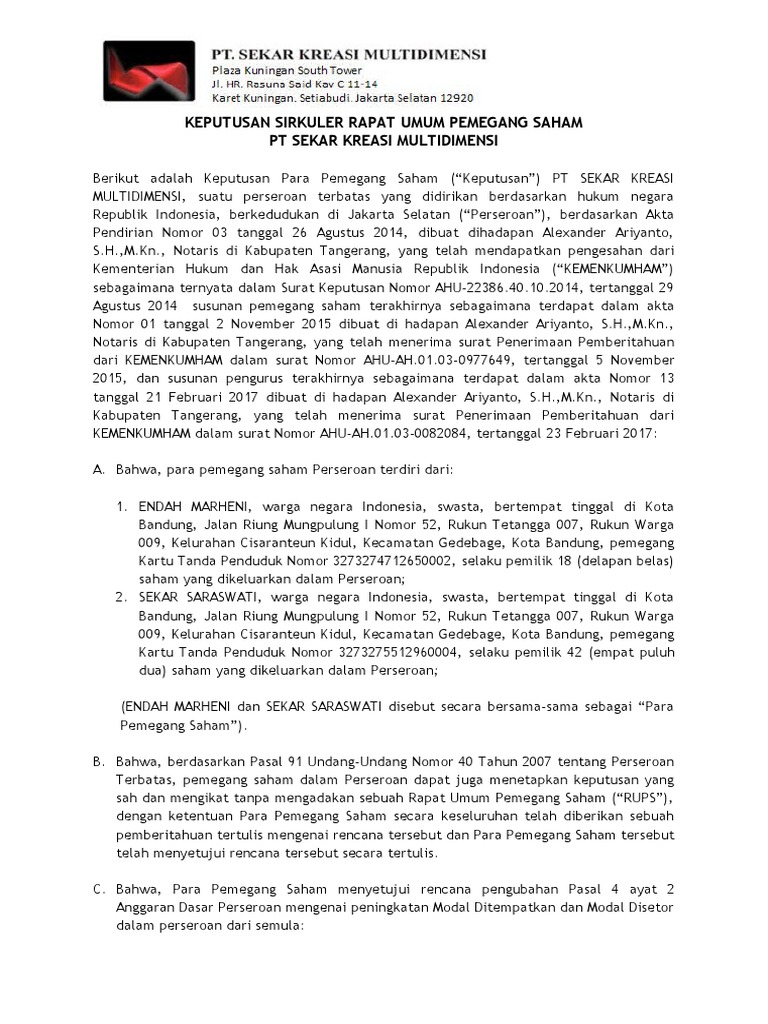 KEPUTUSAN SIRKULER-PT SEKAR KREASI MULTIDIMENSI (Pasal 3, Peningkatan ...