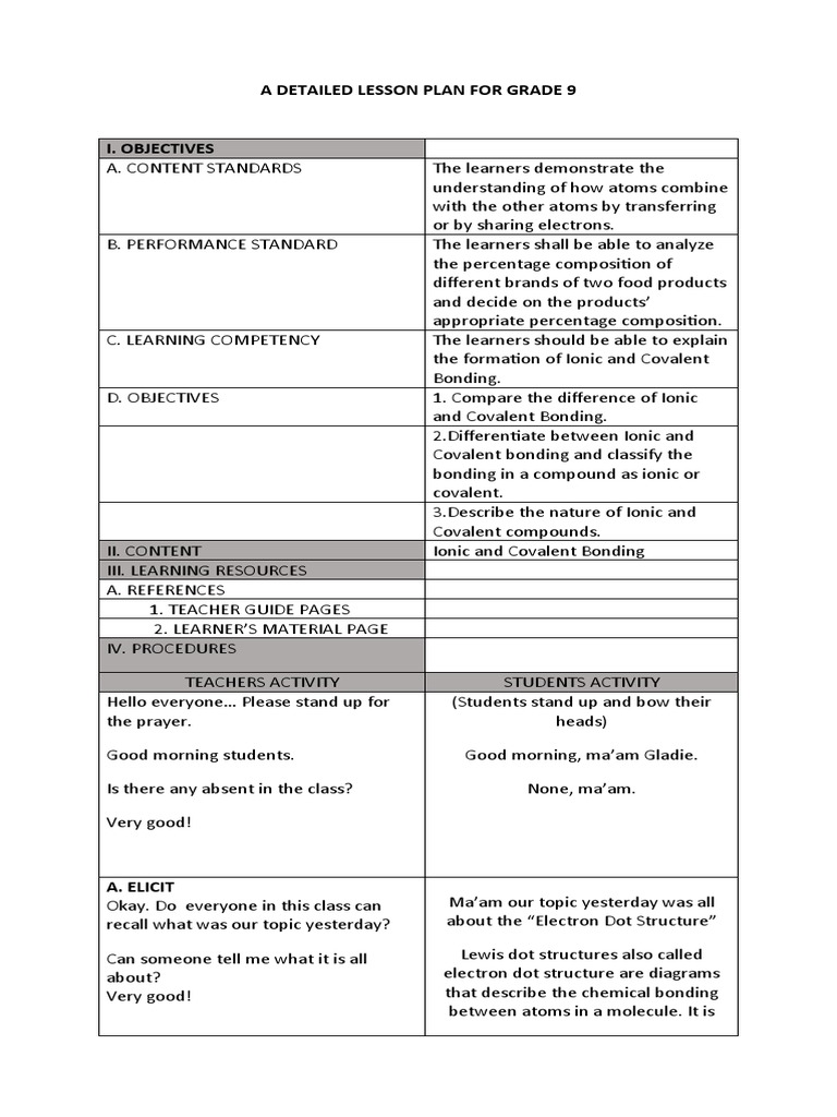 Gladie Lesson Plan | PDF | Chemical Compounds | Chemical Bond