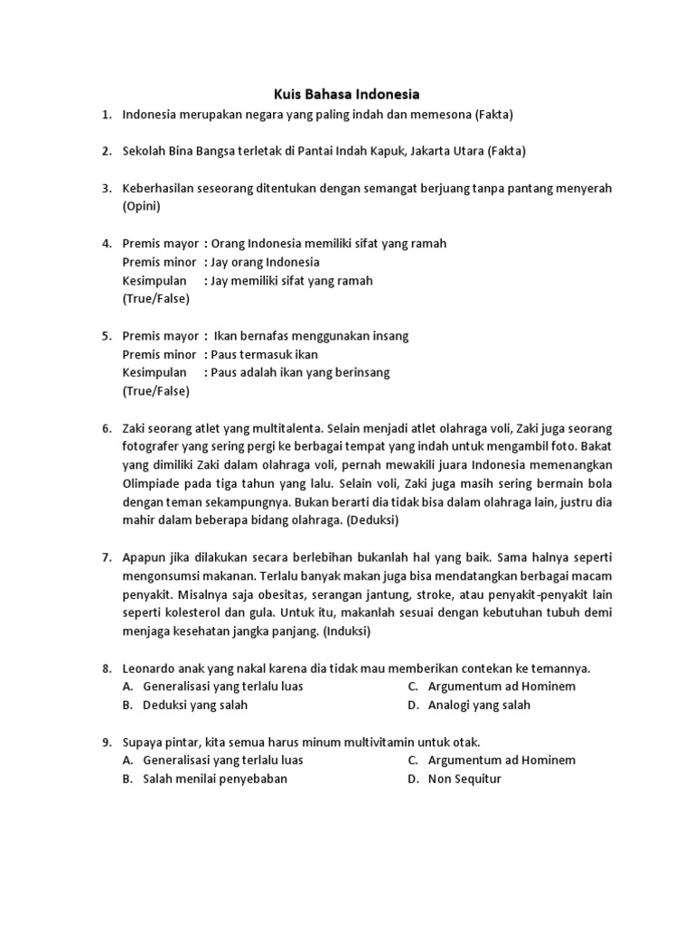 Kuis Logika & Fakta Bahasa Indonesia | PDF
