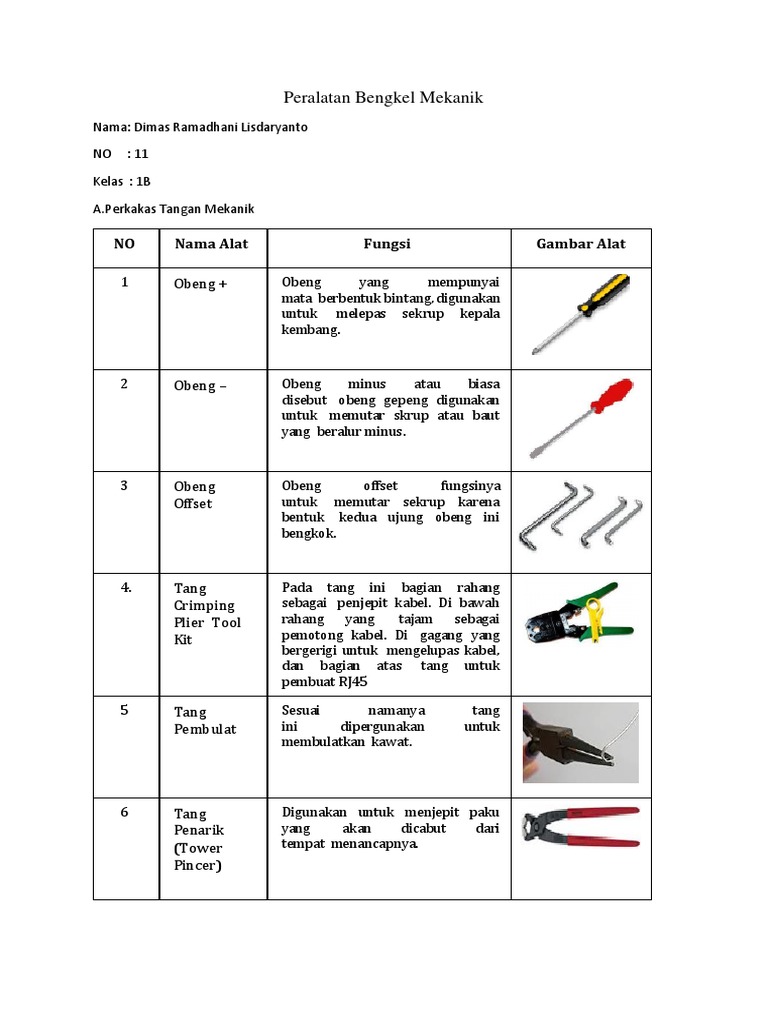 Peralatan Bengkel Mekanik PDF | PDF