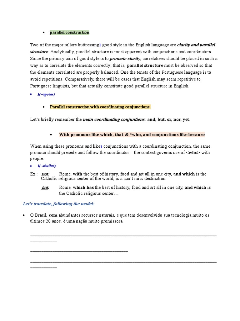 Parallel Construction With Coordinating Conjunctions | PDF