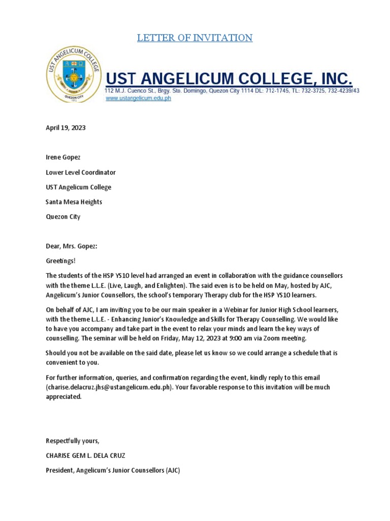 Letter of Invitation - Dela Cruz | PDF