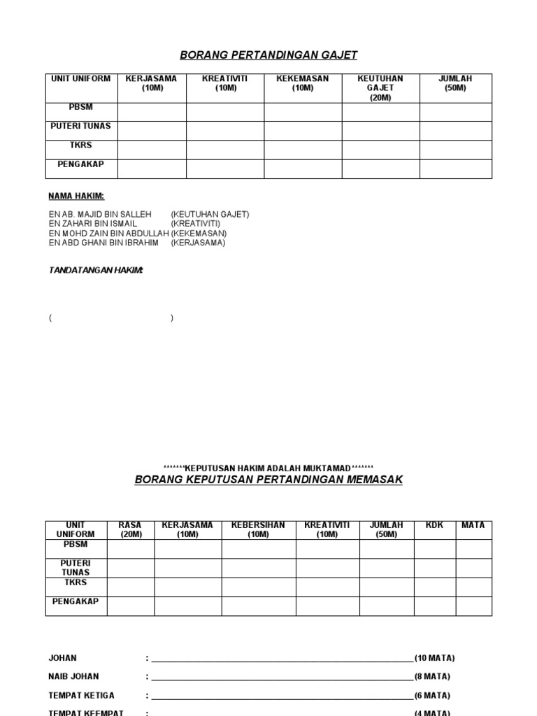 Borang Pertandingan Gajet | PDF