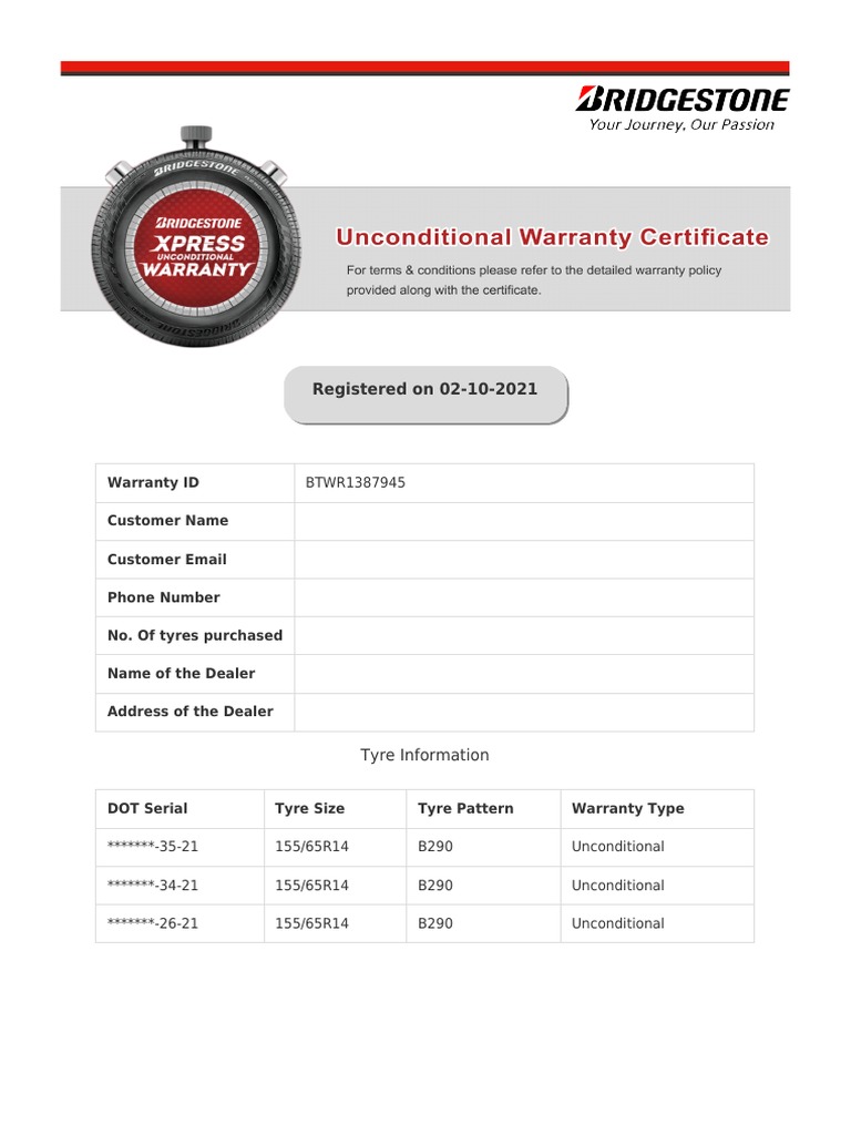 Car Tyre Certificate | PDF
