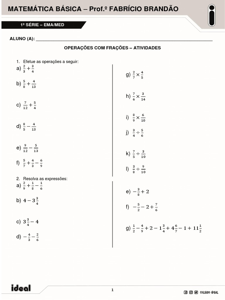 [Operações Matemáticas Básicas e Frações] | PDF