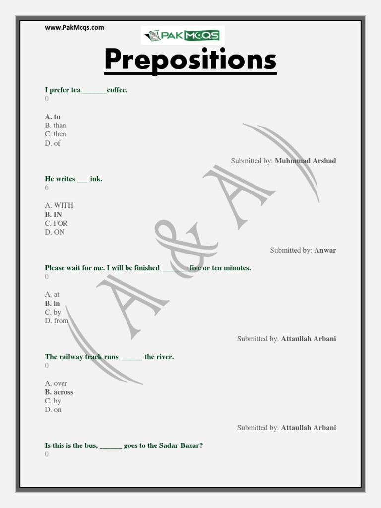 PAK MCQS Preposition | PDF
