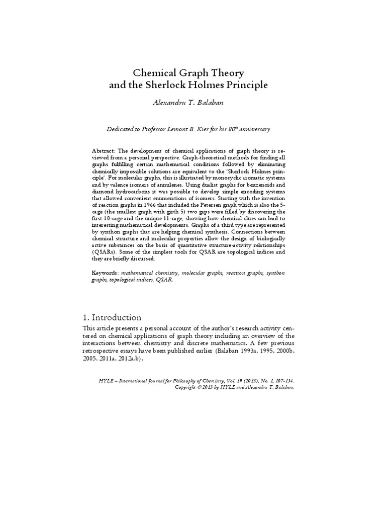 Chemical Graph Theory and The Sherlock Holmes Principle: Alexandru T ...