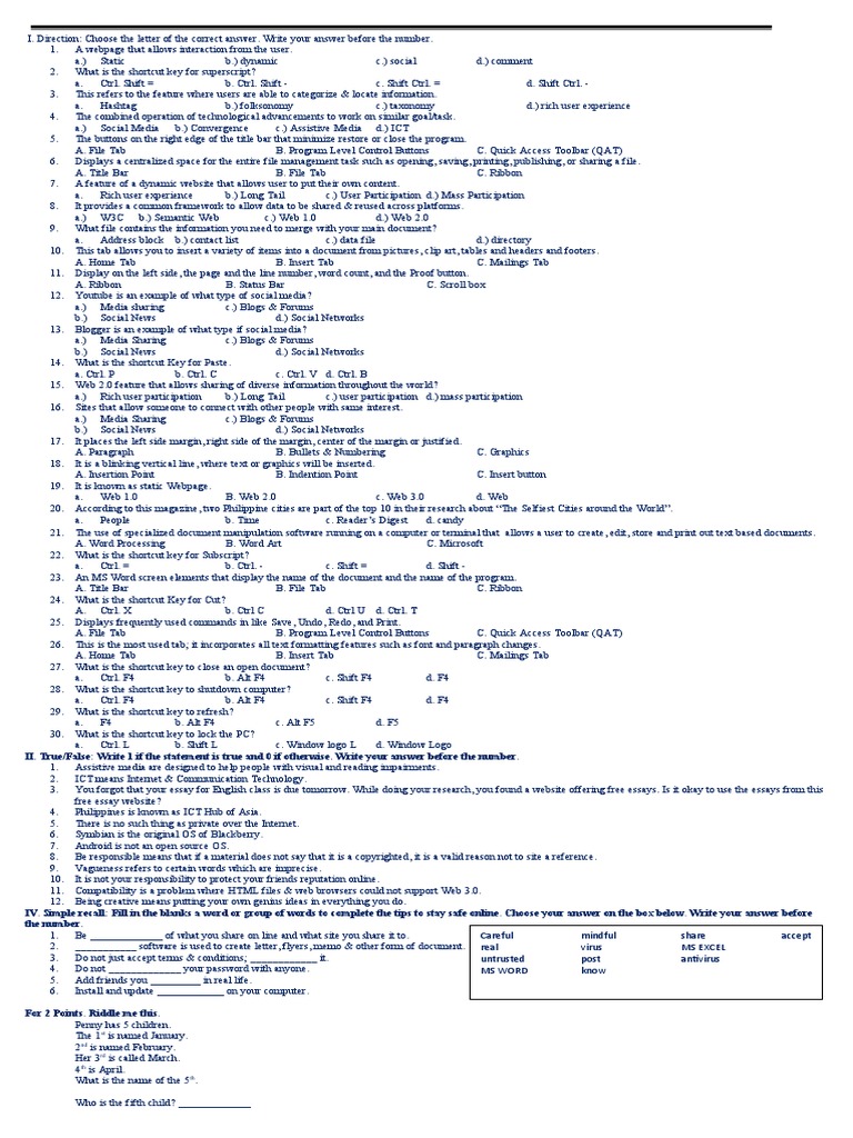 long test etech 1st quarter.docx | PDF