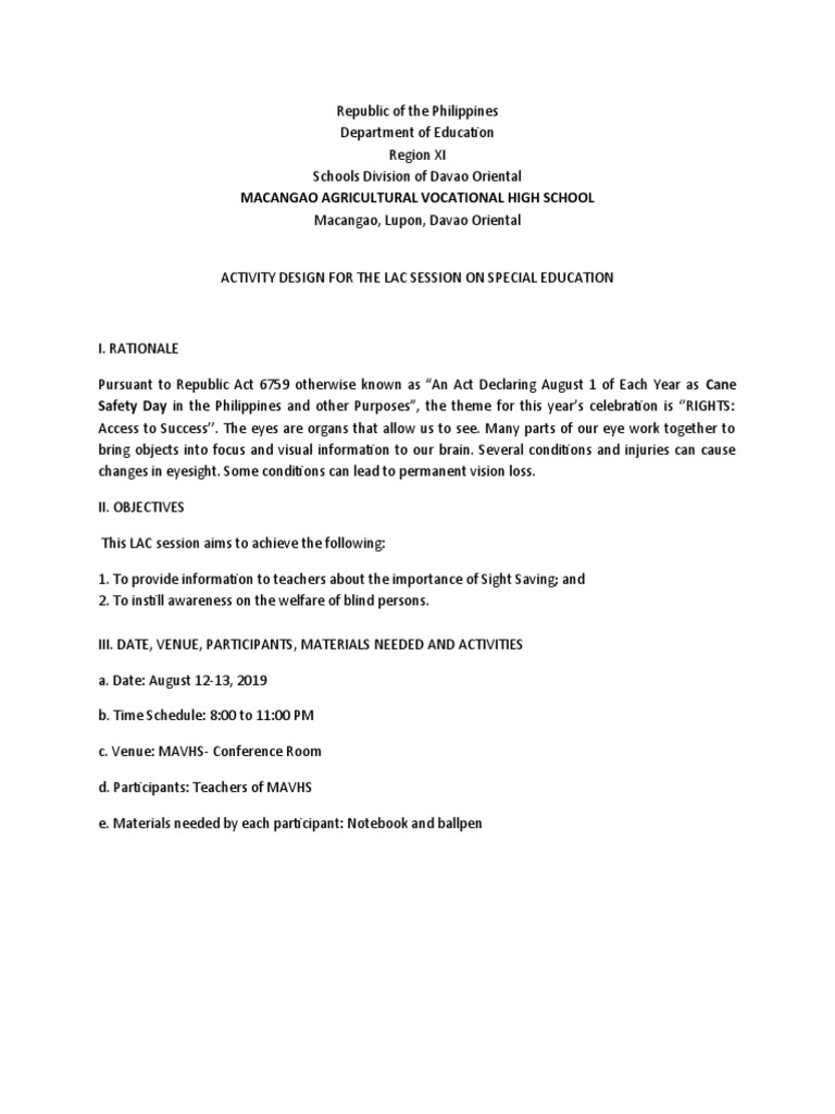 Sped Activity Design | PDF