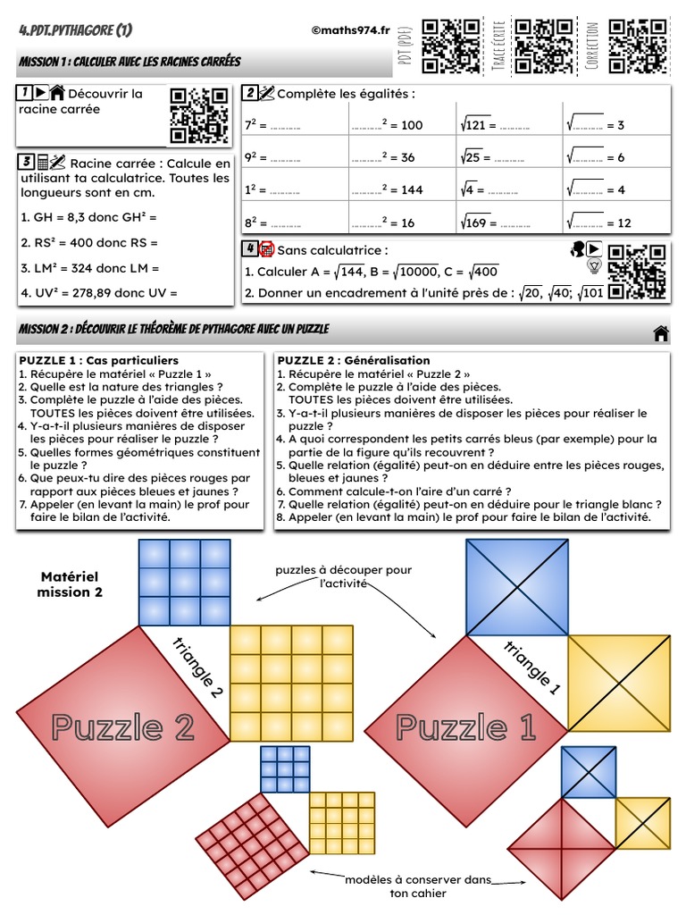4.PDT - Pythagore (1) .Élève PDF | PDF