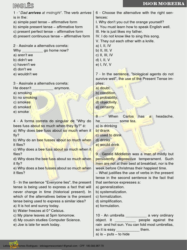 Lista 2 - Simple Present PDF | PDF