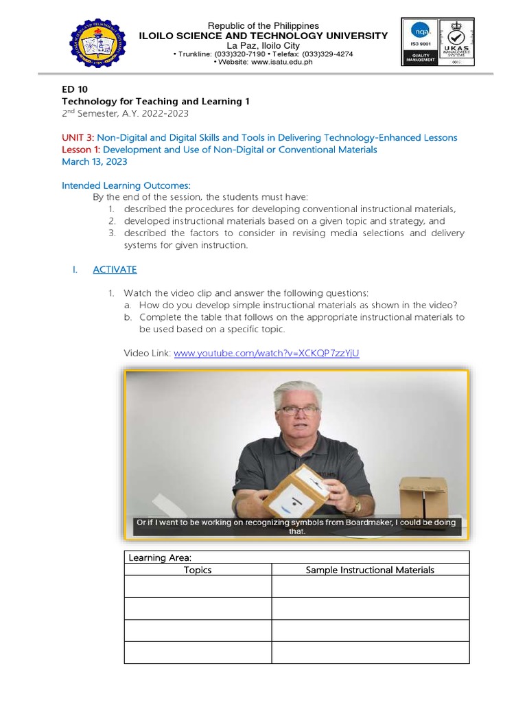 Unit 3 - Non Digital and Digital Skills and Tools in Delivering ...